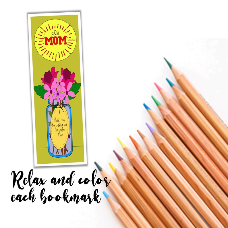 5 Printable Mother's Day Coloring Bookmarks Set 2, DIY Gift for Mom, 2 ...
