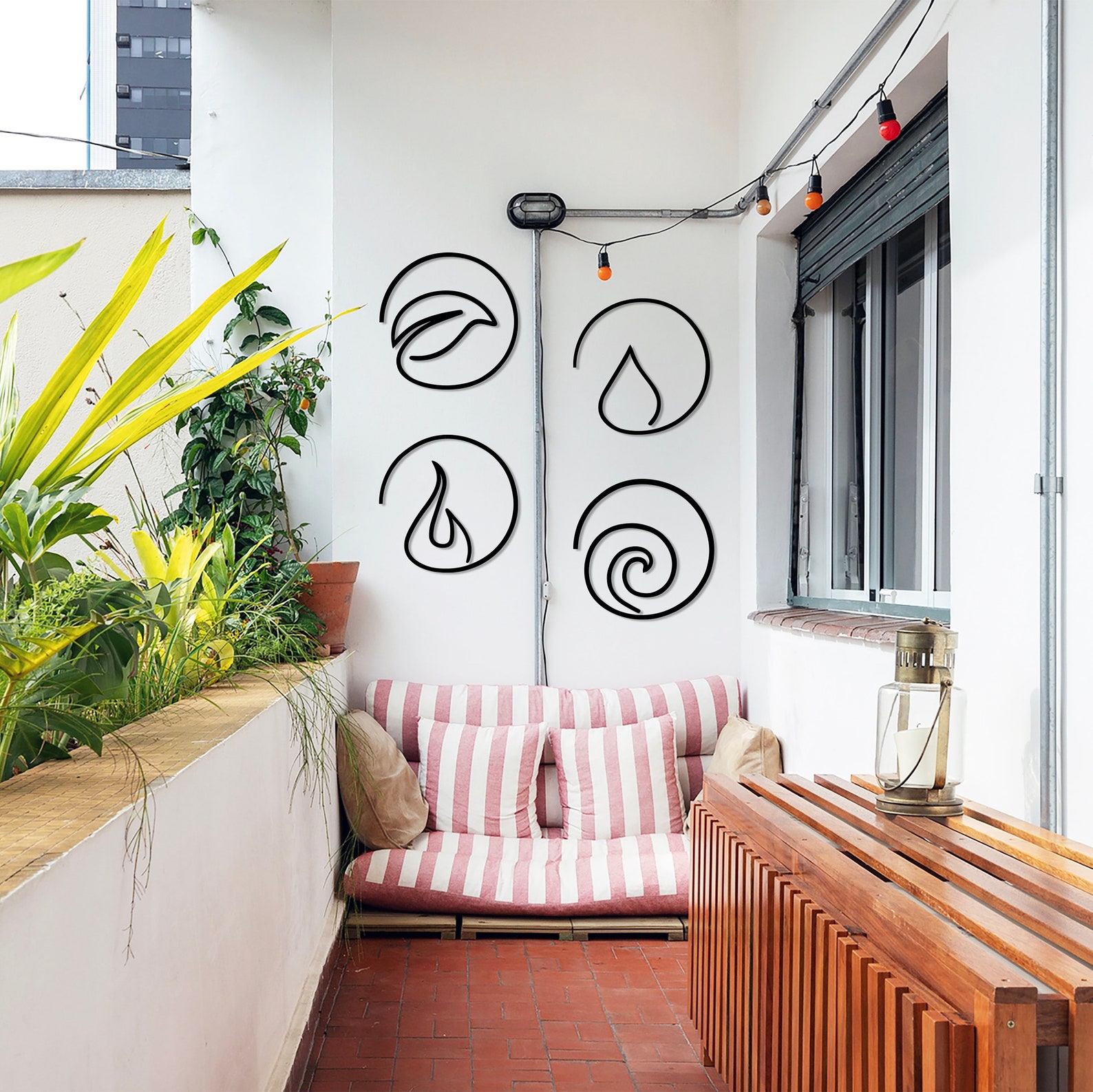 One Line Four Elements Art, 4 Elements Metal Wall Decor, Housewarming ...