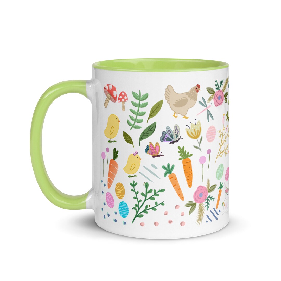 Spring Mug With Color Inside, Springtime Coffee Mug, Illustrated Spring ...