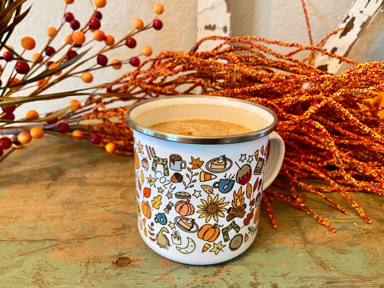 Fall Camping Mug, Enamel Mug, Autumn Mugs, Gifts for Her - Etsy