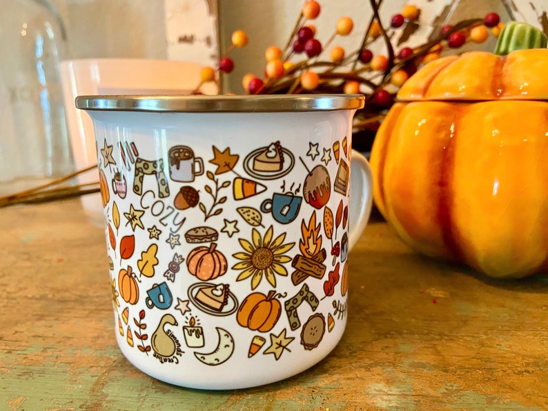 Fall Camping Mug, Enamel Mug, Autumn Mugs, Gifts for Her - Etsy