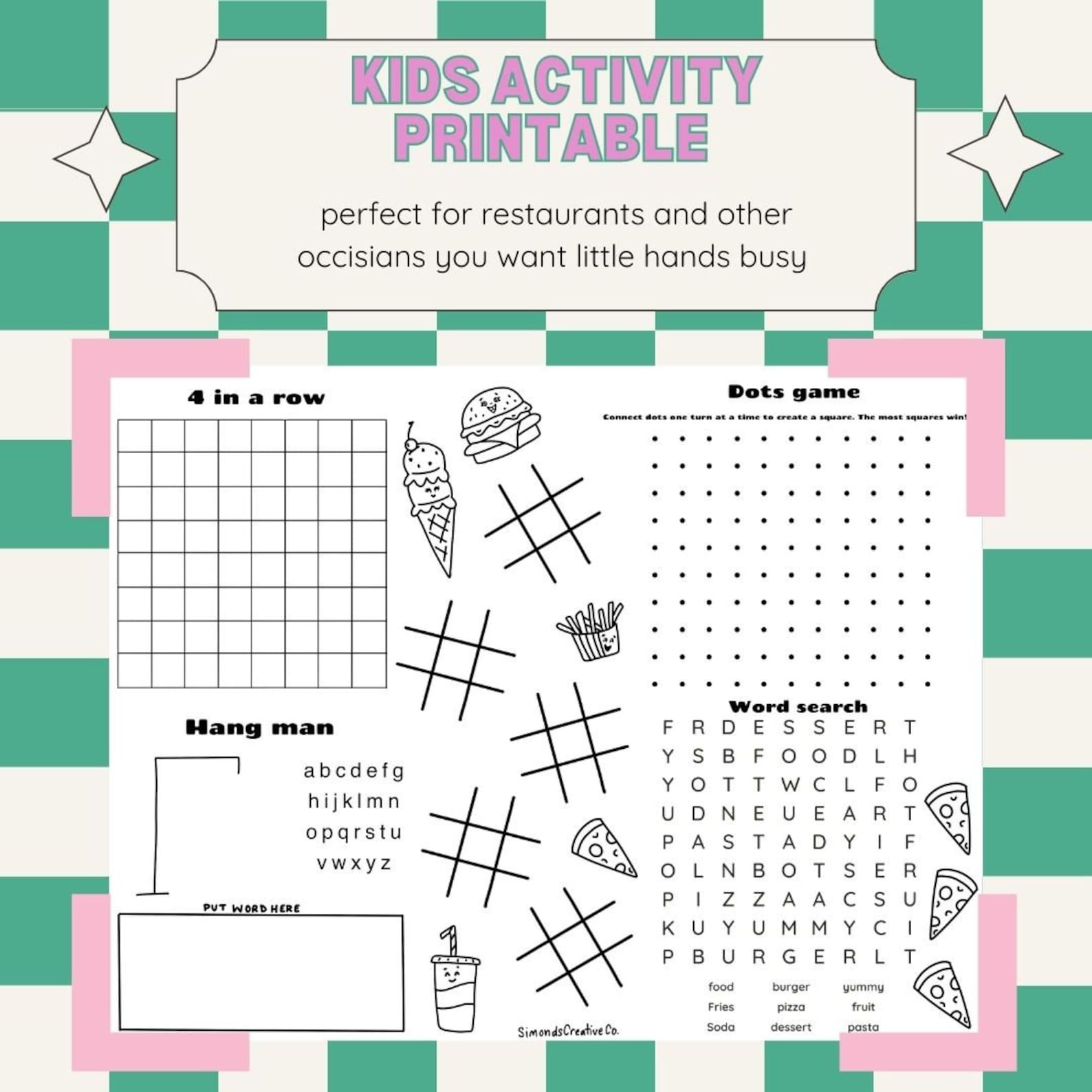 Activity Sheet for Kids, Restaurant Place Mat, Simple Restaurant ...