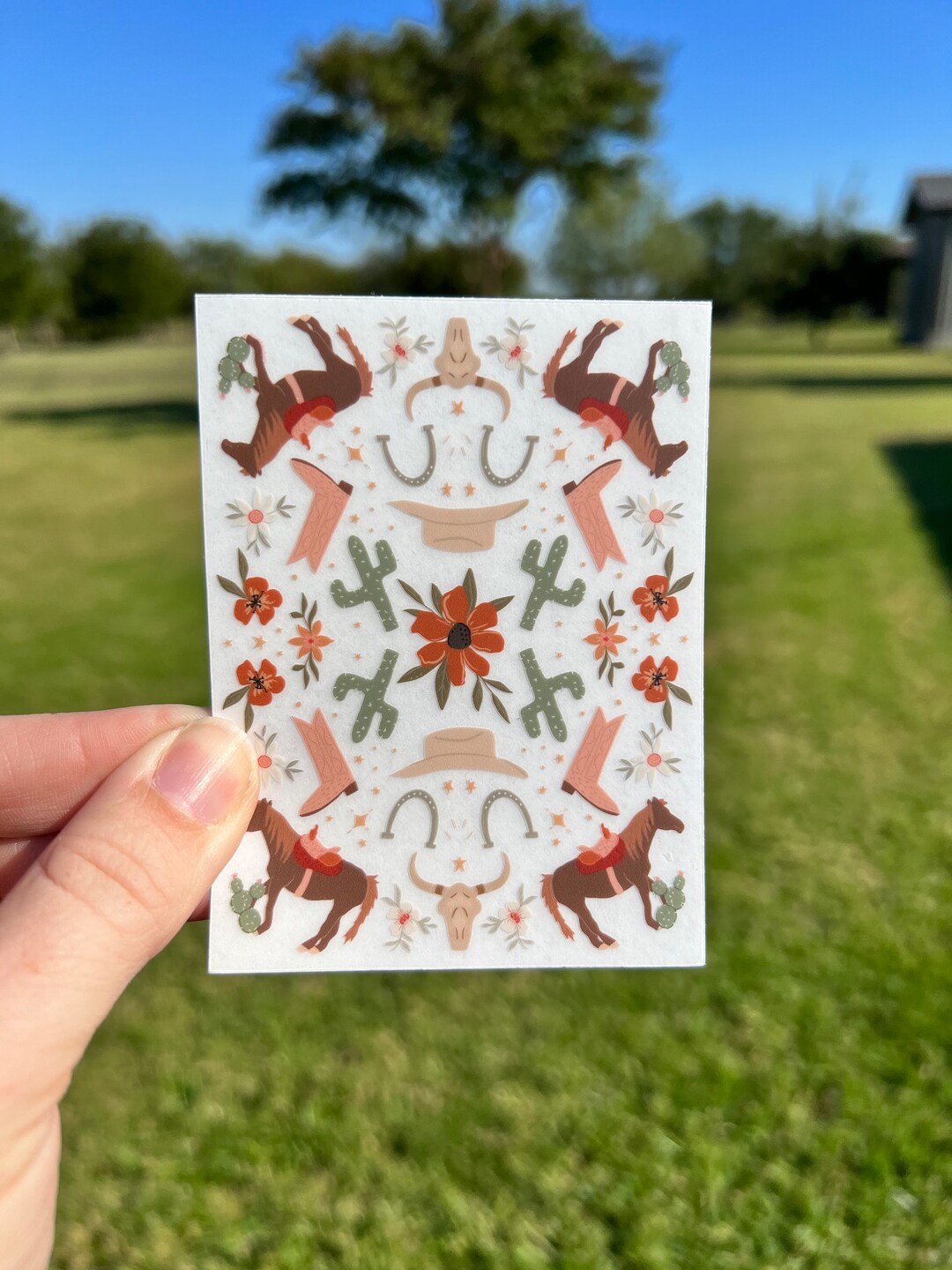 Western Folk Art Clear Sticker, Western Country Sticker, Horse Lover ...