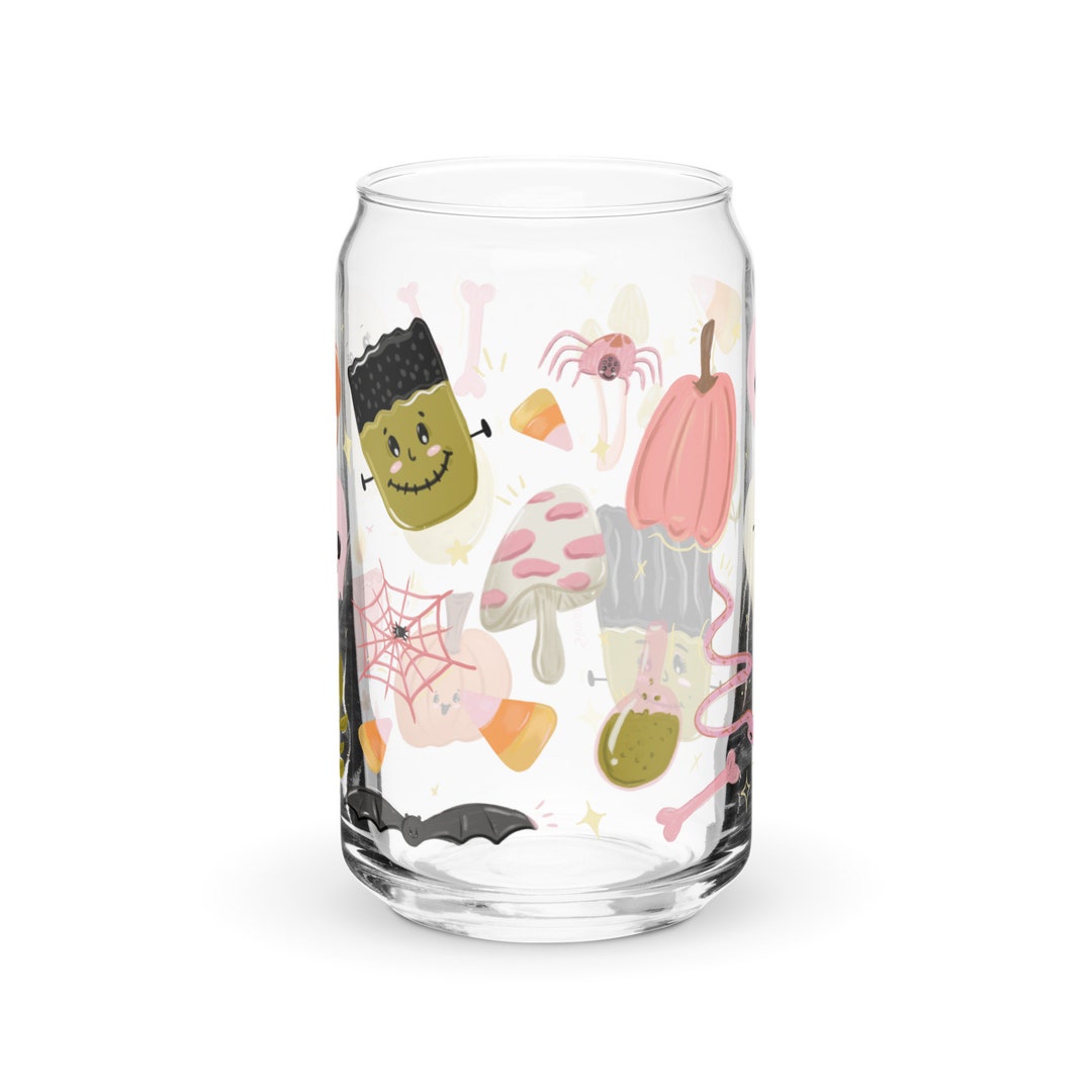 Halloween Pastel Can-shaped Glass, Pastel Pink Ghost Cup, Halloween ...