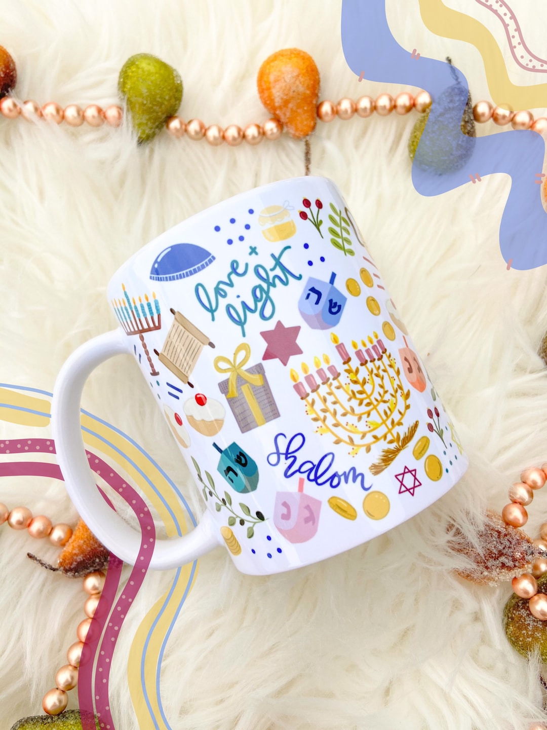 Hanukkah Mug, Happy Hanukkah, Hanukkah Gifts, Jewish Mug, Illustrated ...