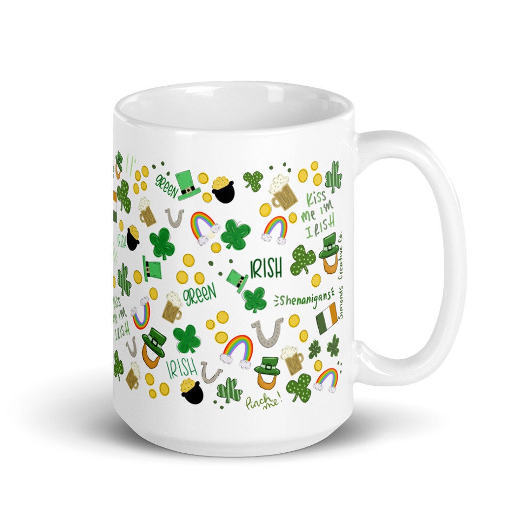 St. Patrick's Day Coffee Mug, St Patty's Mug, Lucky Shamrock Mug, Kiss ...