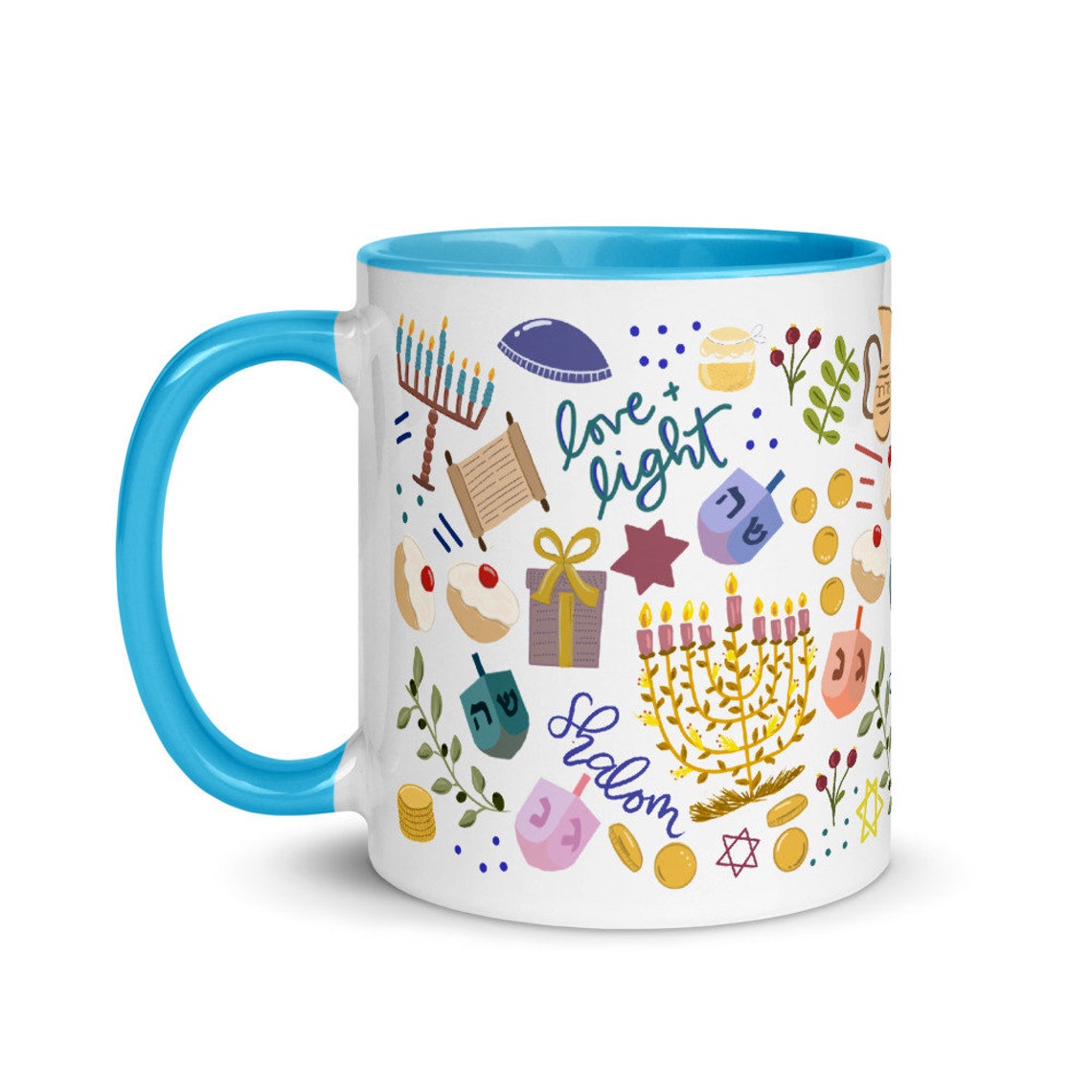 Hanukkah Mug, Happy Hanukkah, Hanukkah Gifts, Jewish Mug, Illustrated ...