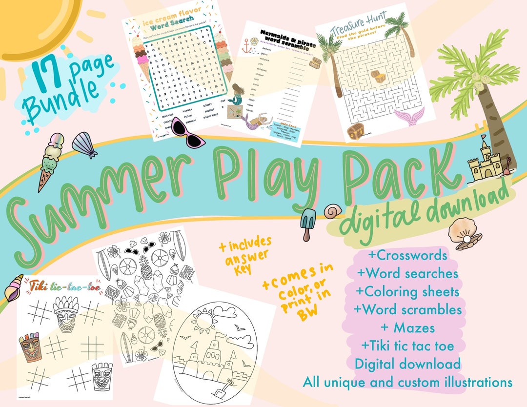 Summer Kids Activities, Word Search, Prints, Coloring Pages, Digital ...