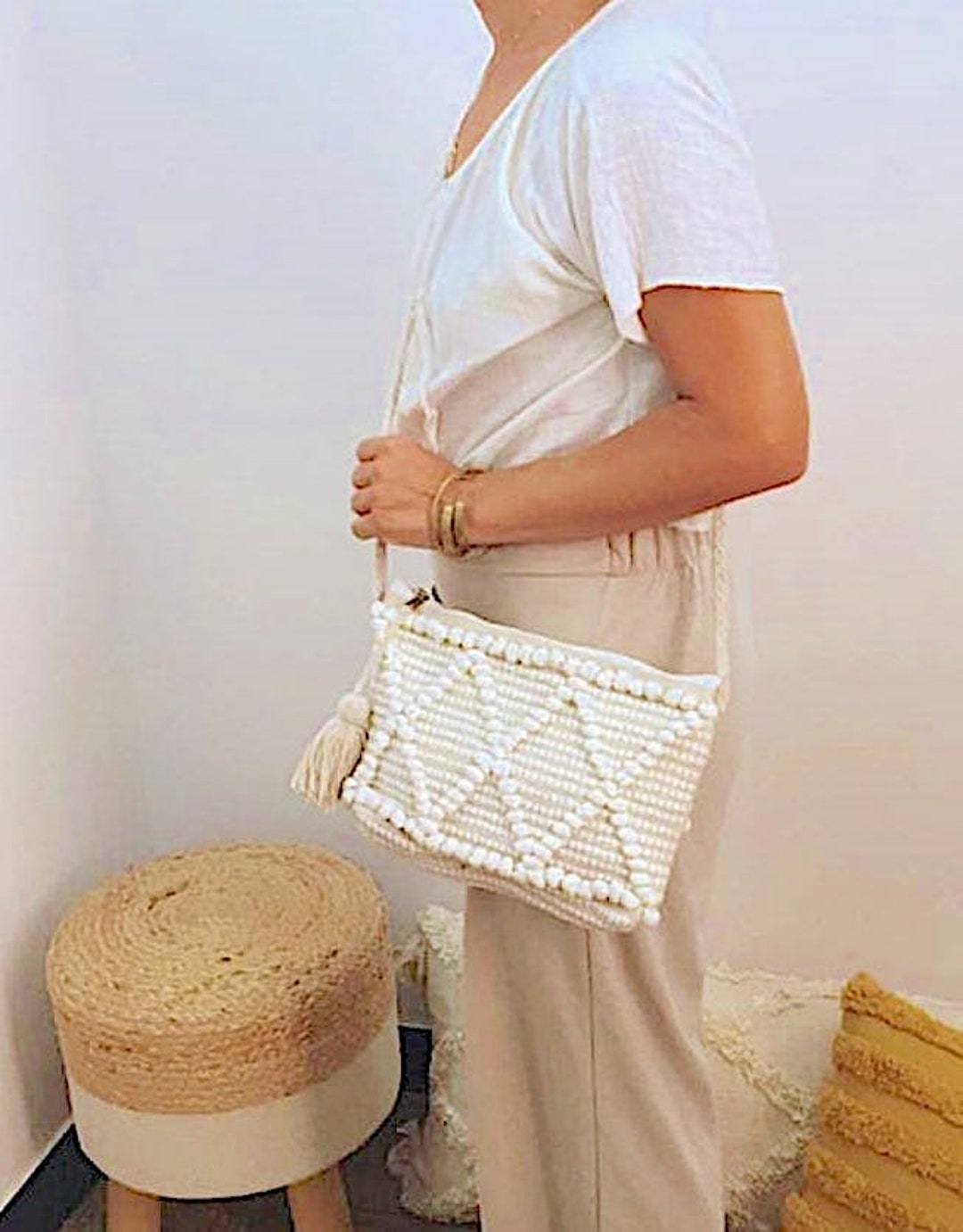 PRETTY POMPOM Bag - Pretty Purse, Beach Vibes, Cute Bag, Pretty Bag ...