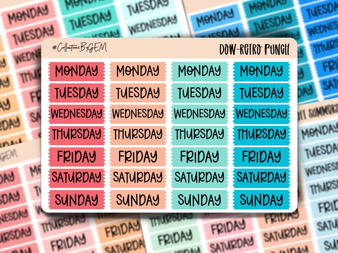 Hand Lettered Days of the Week Stickers/ Script Text Colorful Bujo ...