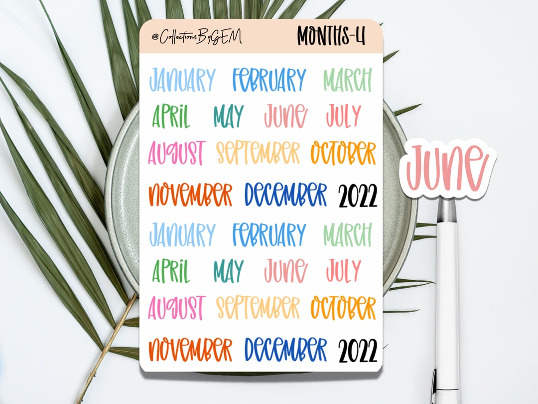 Months of the Year Stickers/ Colored Monthly Planner Stickers Bujo ...
