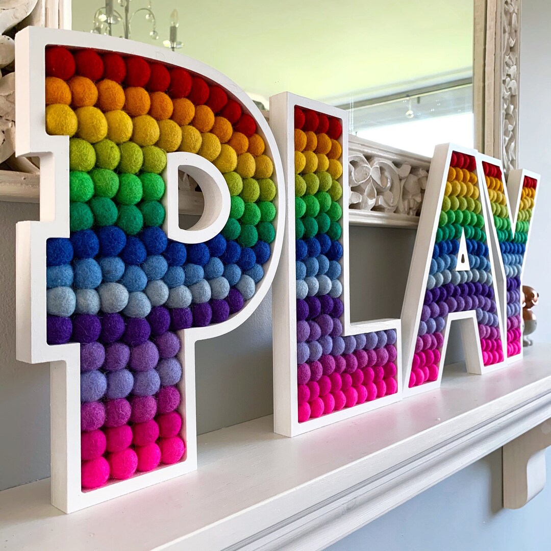Rainbow Felt Ball Word 30cm. 4 Letter Wordplay Personalised - Etsy