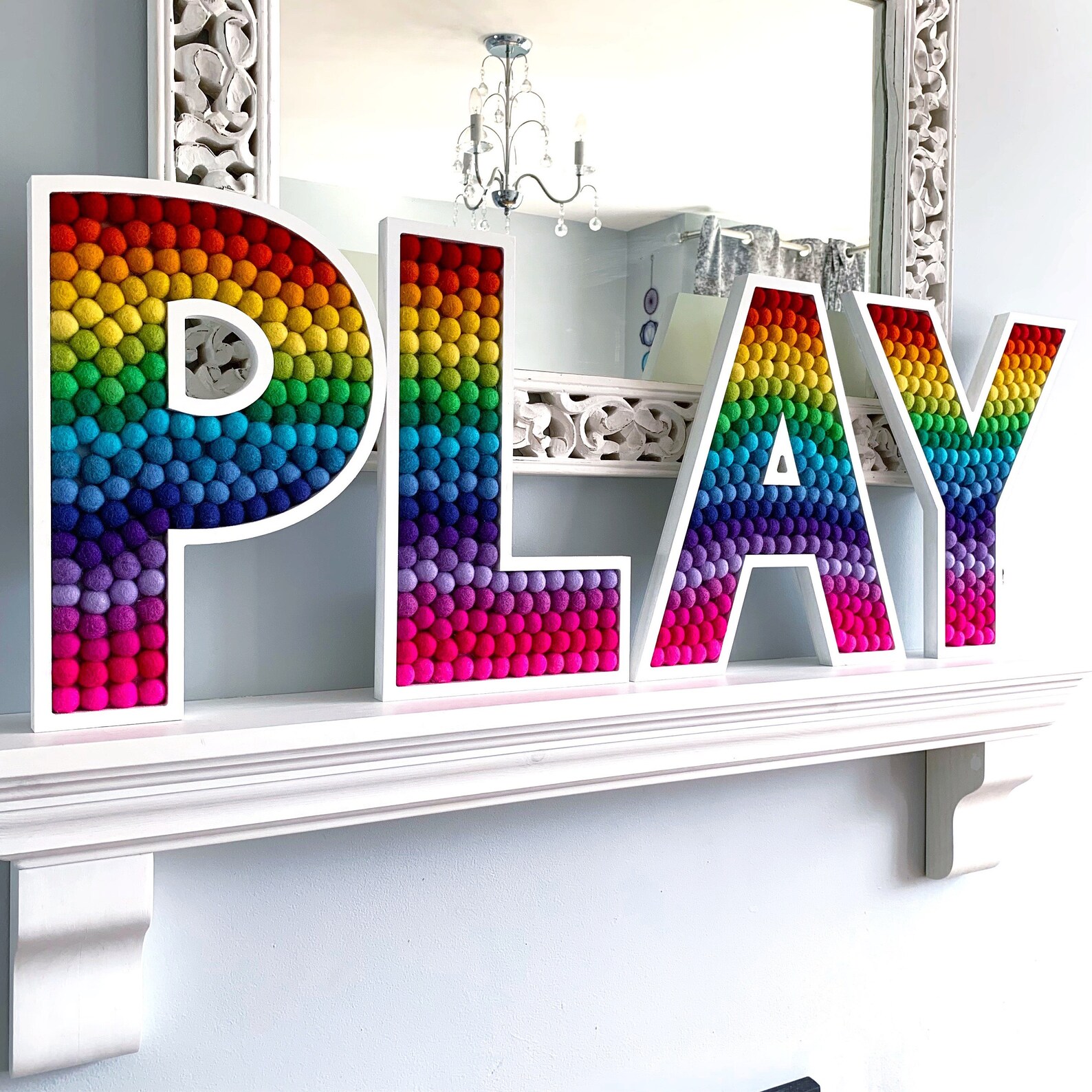 4 Letter Word 40cm Rainbow Felt Ball Letters Wooden Letters - Etsy