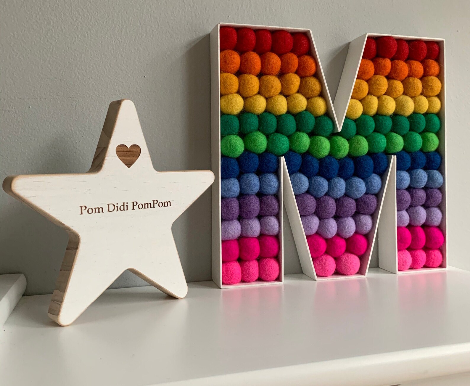 Letter M Felt Ball Letter Wooden Fillable Letter Rainbow - Etsy UK