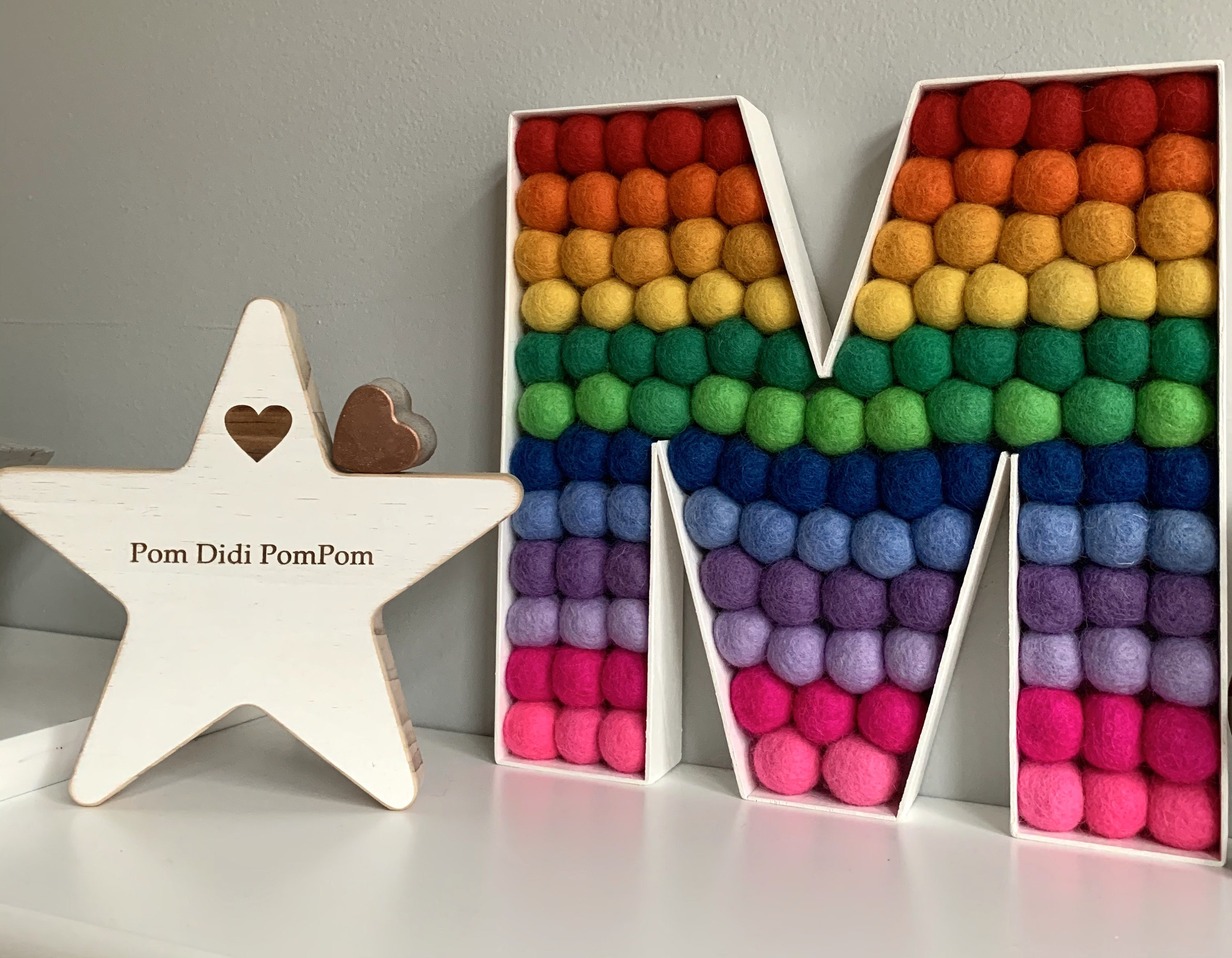 Letter M Felt Ball Letter Wooden Fillable Letter Rainbow - Etsy UK