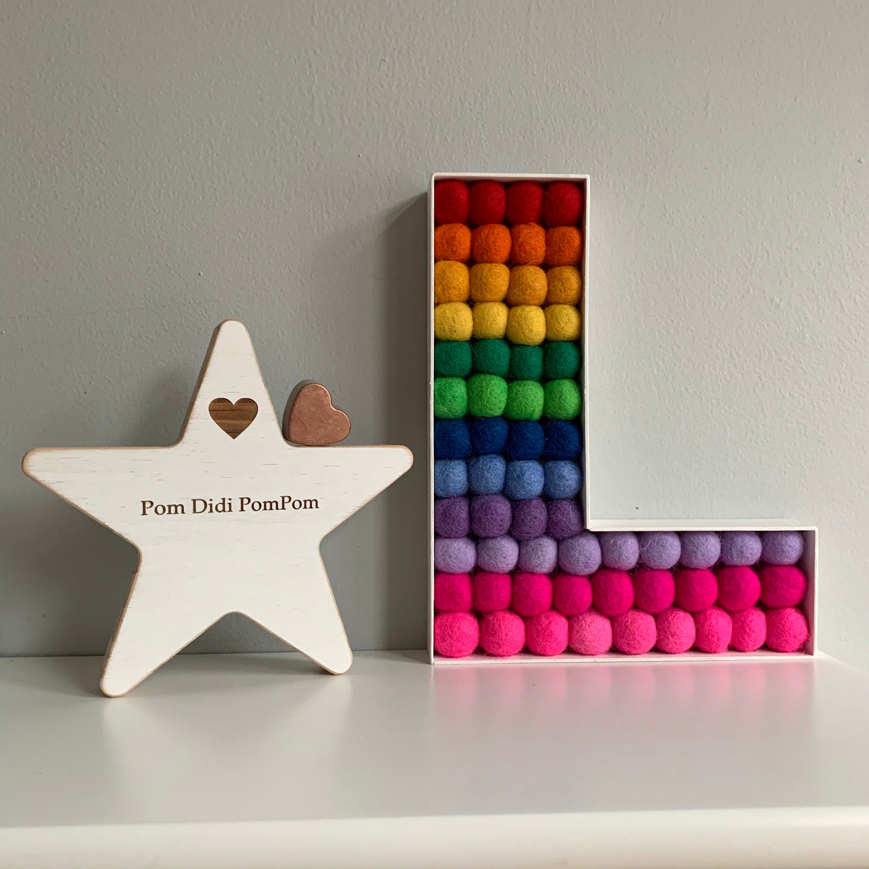 Letter L felt ball letter wooden fillable letter rainbow | Etsy