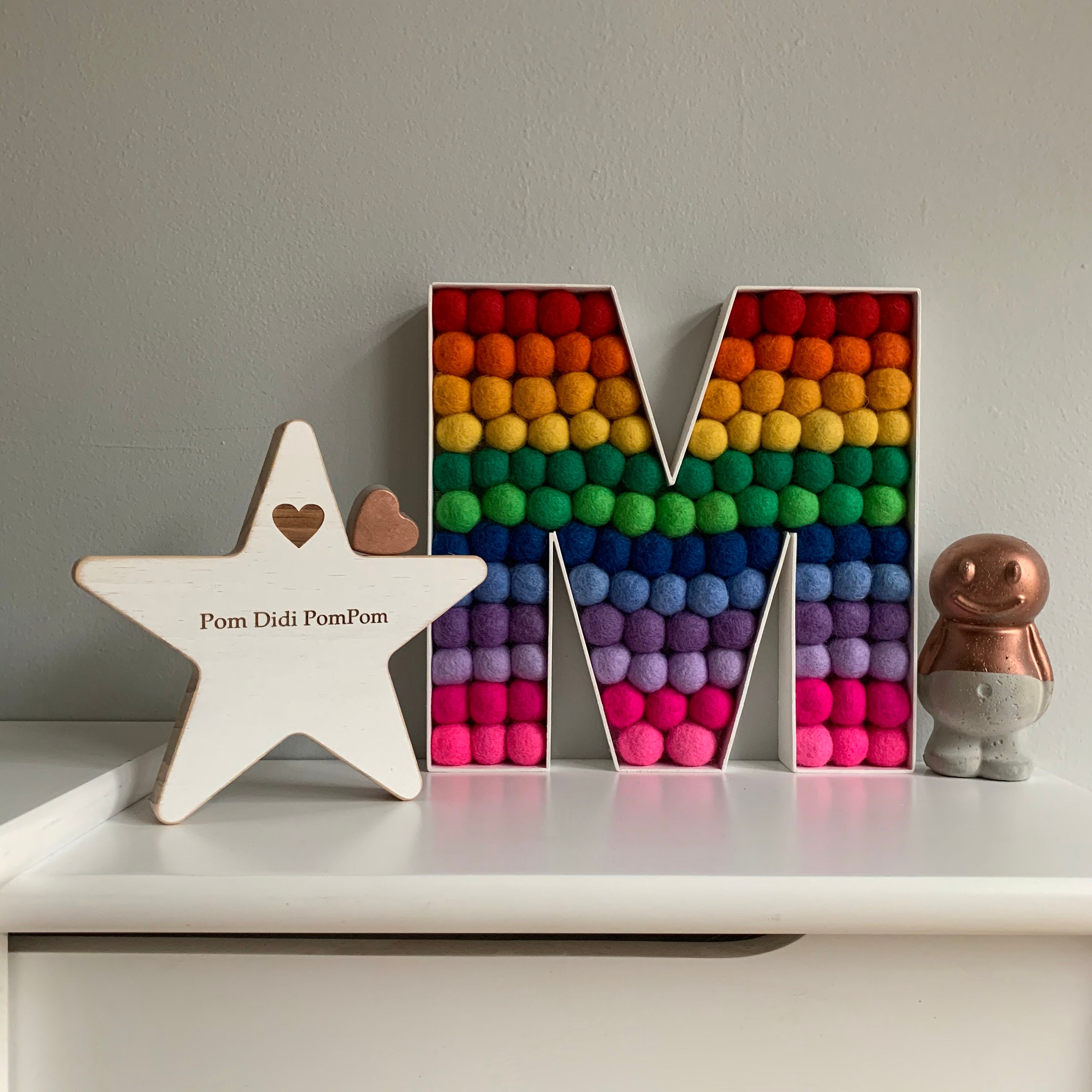 Letter M Felt Ball Letter Wooden Fillable Letter Rainbow - Etsy UK