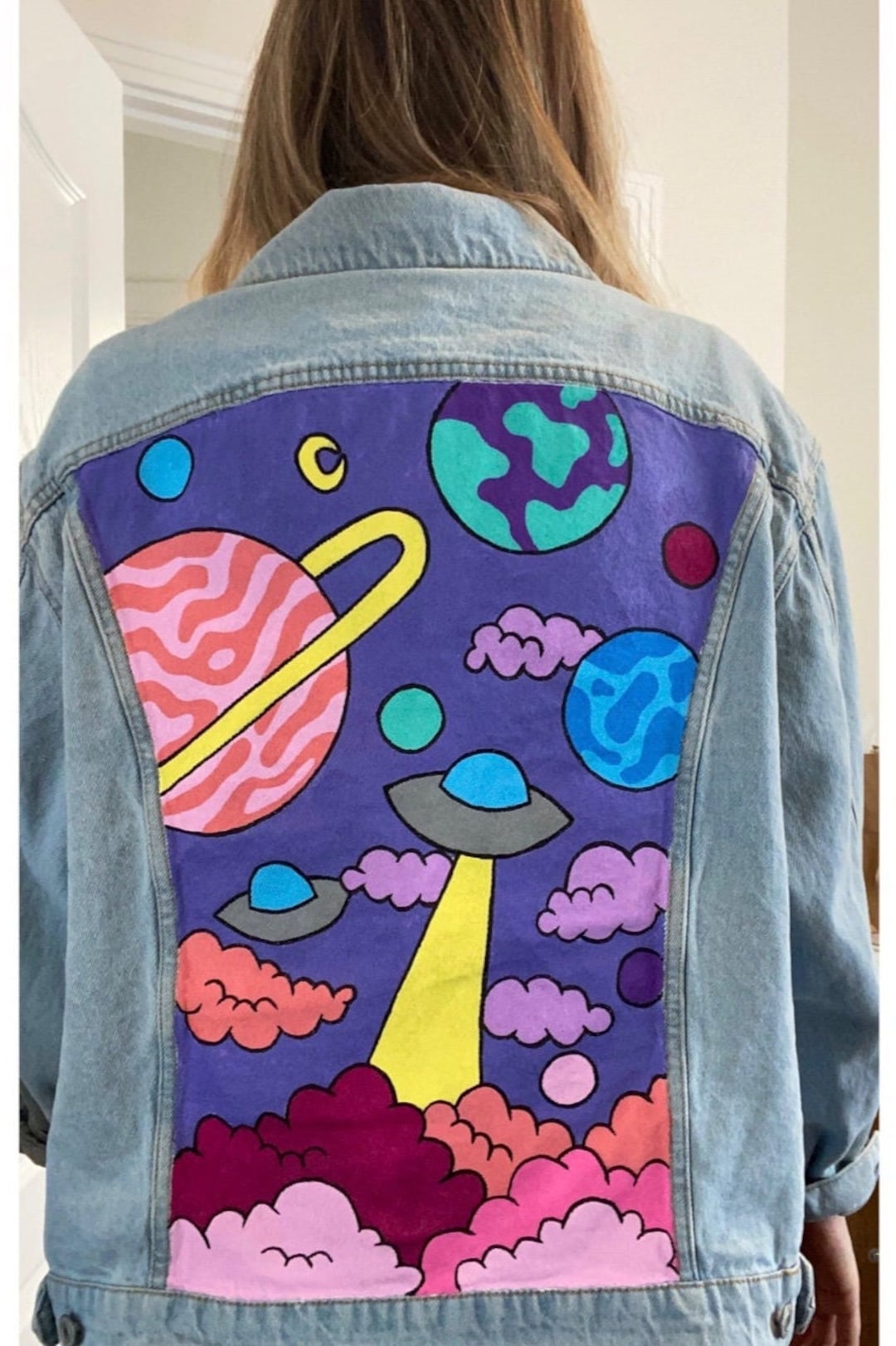 Space Universe Themed Hand Painted Jean Jacket for Sale - Etsy