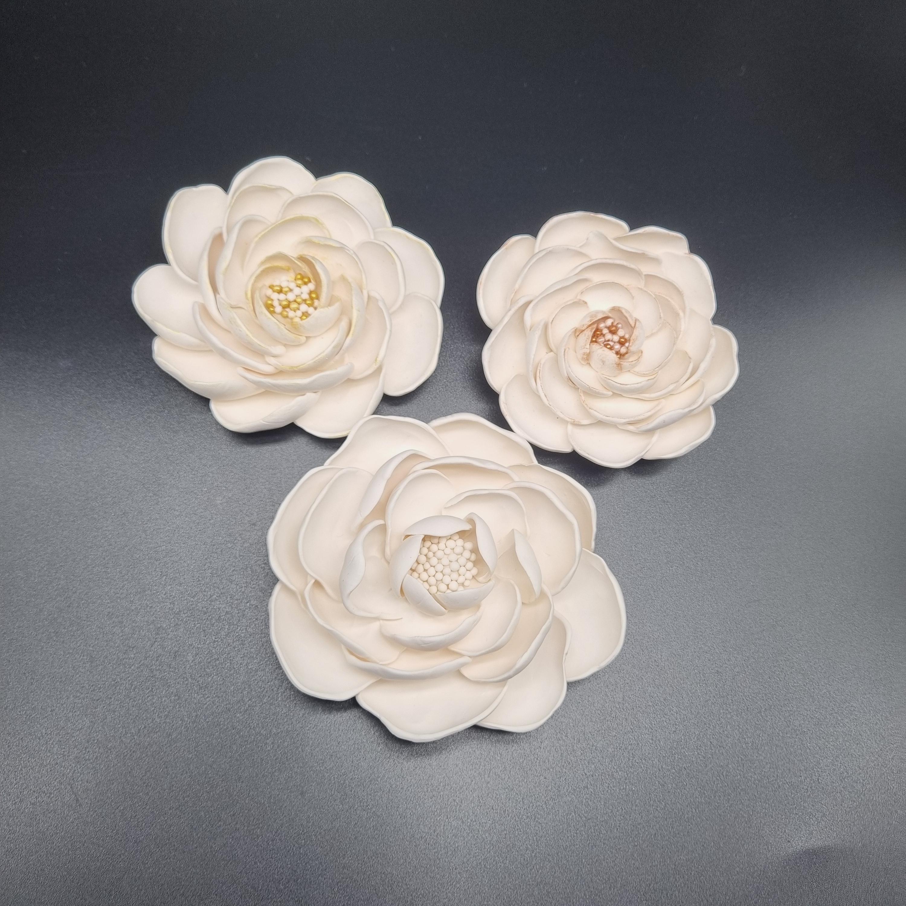 3D White Flower Wall Art / Hand-sculpted Clay Floral Wall Sculpture ...