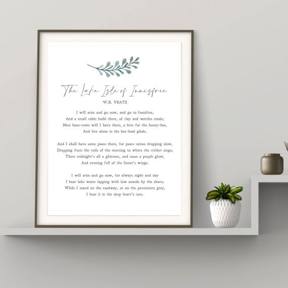 The Lake Isle of Innisfree William Butler Yeats Poem | Etsy