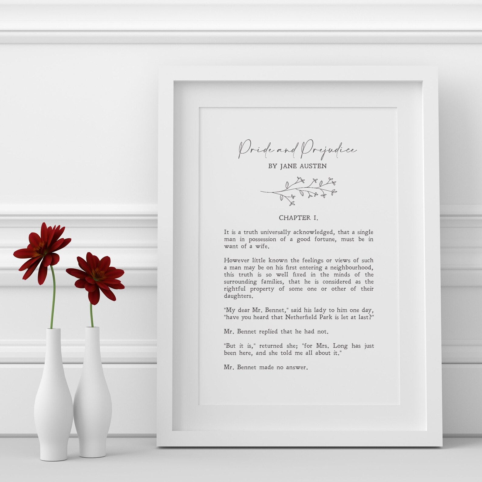 Pride and Prejudice Jane Austen Quotes Literary Gift Book Print Wall ...
