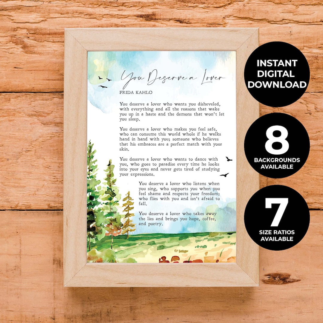 Frida Kahlo Poem You Deserve A Lover Watercolor Philosophy Inspiration ...