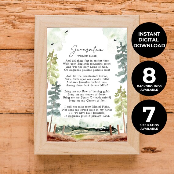Jerusalem William Blake Poem Life Watercolor Reality - Etsy