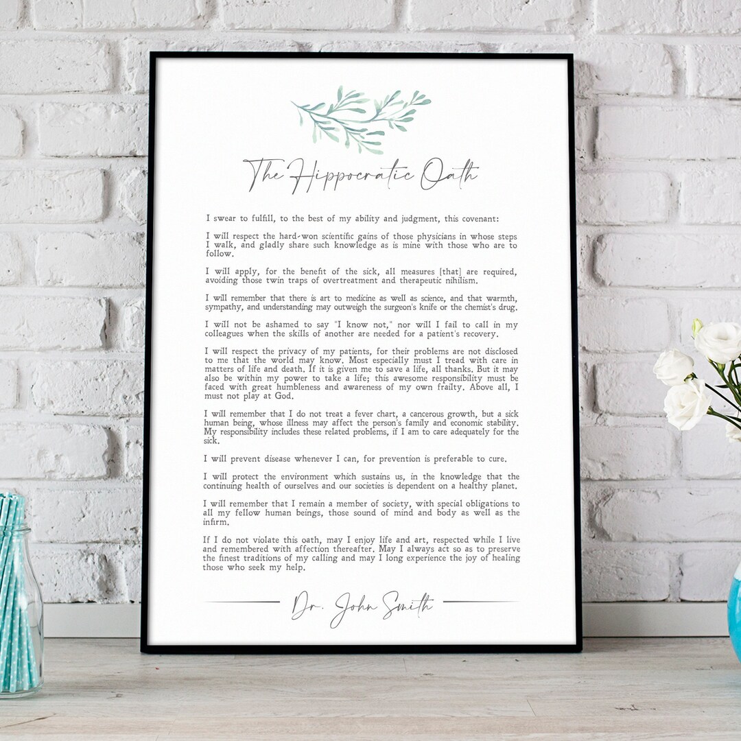 Personalized Hippocratic Oath | Doctor | Nurse | Inspiration ...