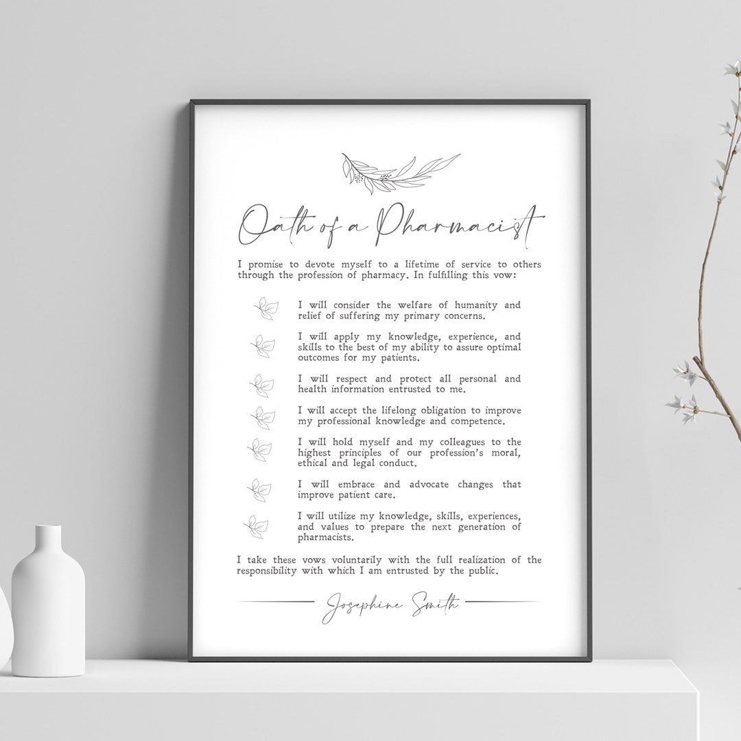 Personalized Oath of a Pharmacist | Pharmacist Gift | Inspiration ...