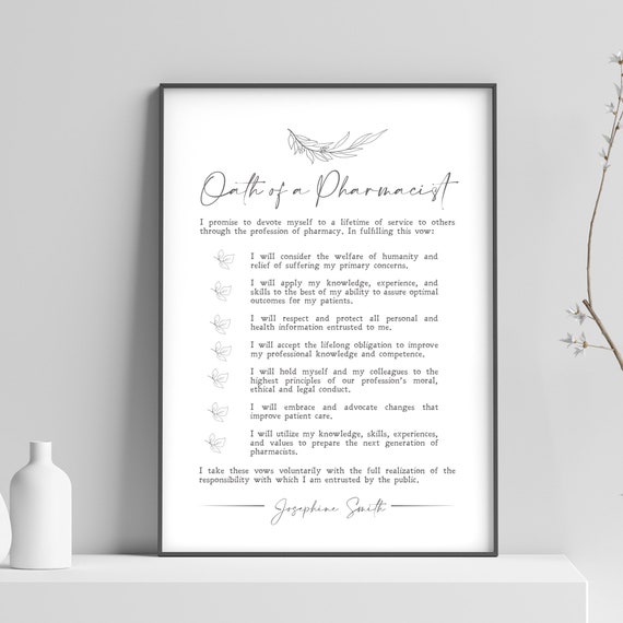 Personalized Oath of a Pharmacist Pharmacist Gift - Etsy