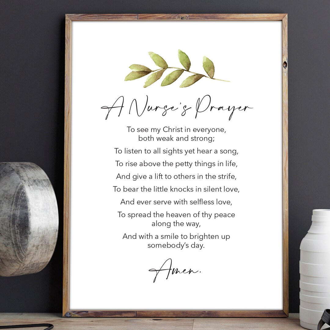 Nurse's Prayer | Christian Prayer | Catholic | Wall Art | Poem ...
