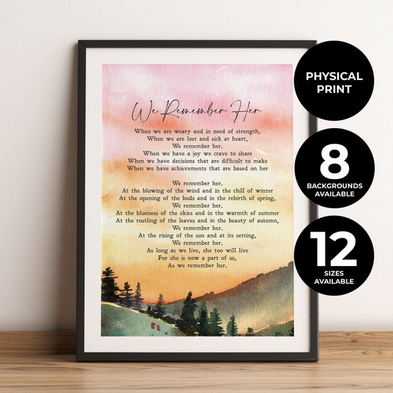 We Remember Her Poem Funeral Poem Sympathy Gift - Etsy Canada