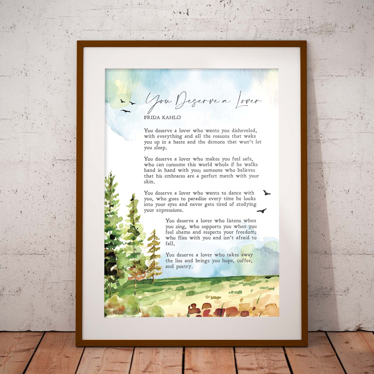 Frida Kahlo Poem You Deserve A Lover Watercolor - Etsy