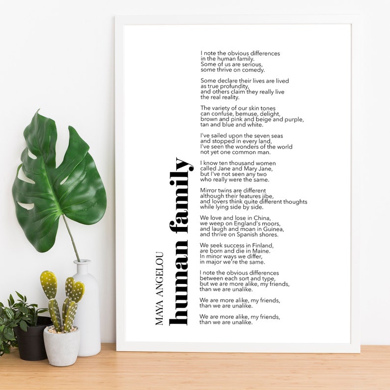 Human Family Maya Angelou Poem Family Unity Connect - Etsy Ireland