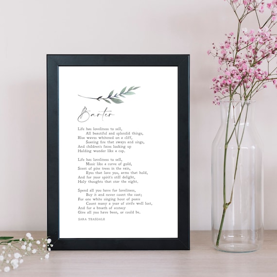 Barter Sara Teasdale Poem Life Motivation | Etsy