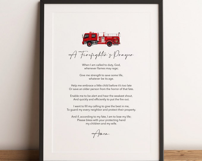 Firefighter Gift Personalized Prayer, Prayer Plaque, Thin Red Line Sign ...