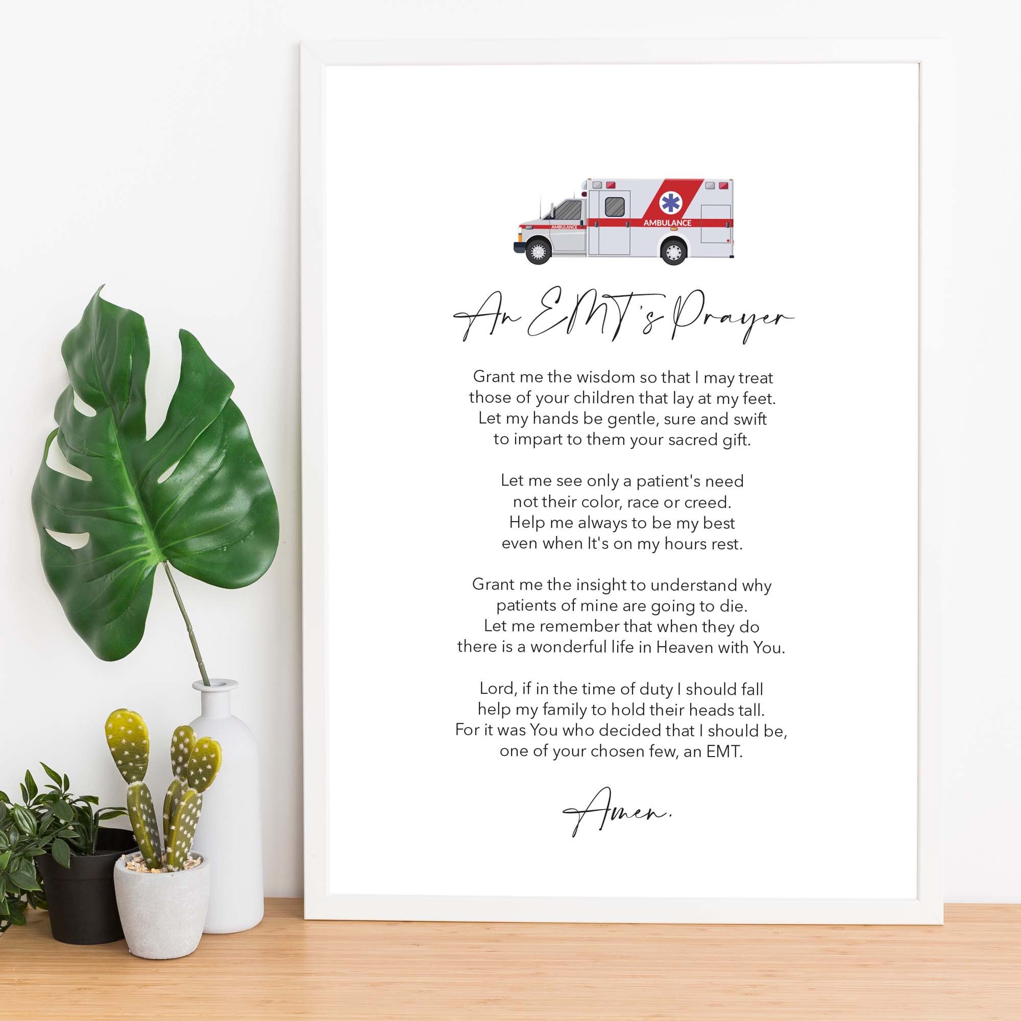 An Emt's Prayer | First Responder | Christian | Wall Art | Minimalist ...