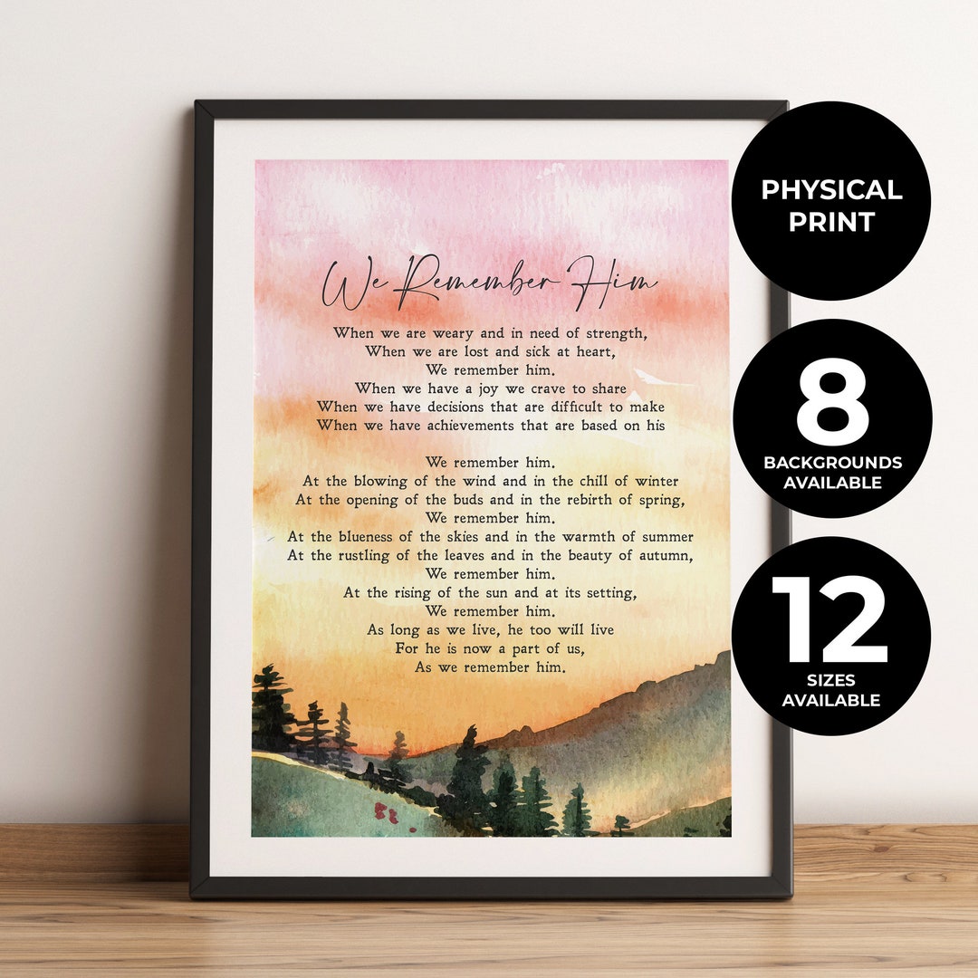 We Remember Him | Poem | Funeral Poem | Sympathy Gift | Bereavement ...