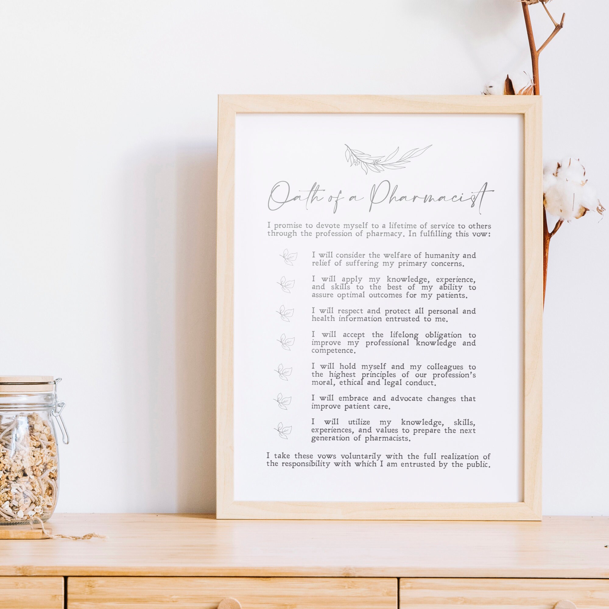Oath of a Pharmacist Pharmacist Gift Inspiration Wall | Etsy