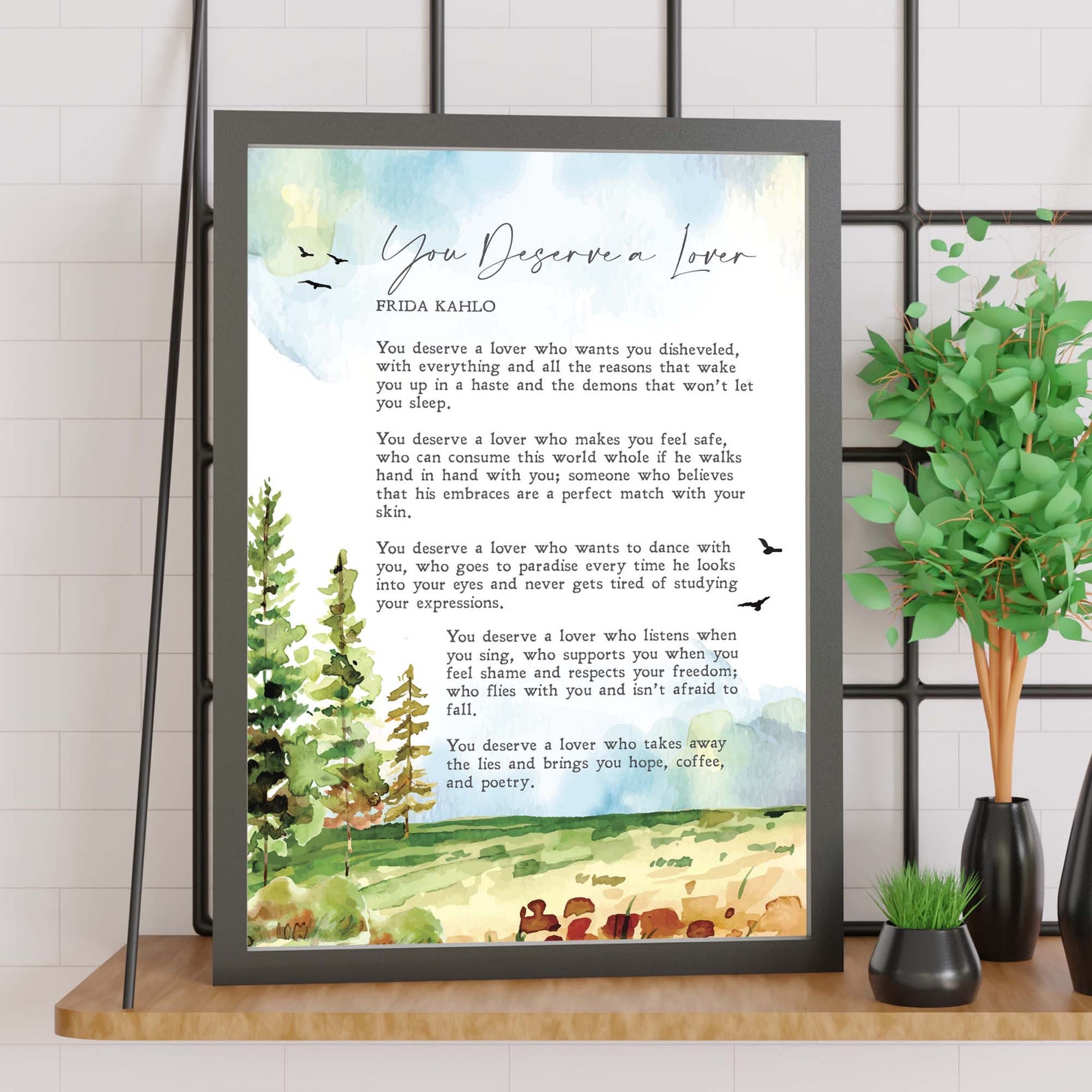 Frida Kahlo Poem You Deserve A Lover Watercolor - Etsy UK