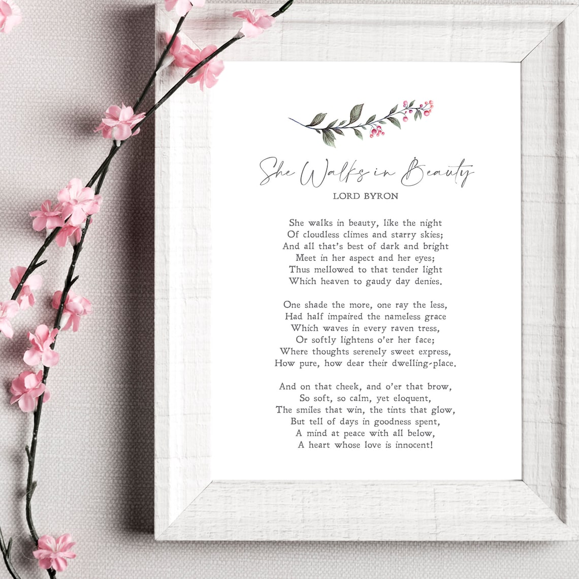 She Walks in Beauty | Lord Byron | Poem | Quote | Gift | British Poet ...