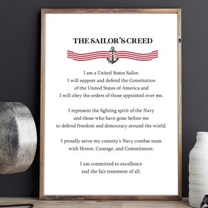 Sailor's Creed US Navy Gift for Sailor American Soldier Armed Forces ...