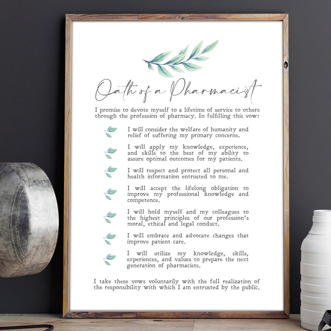 Oath of a Pharmacist (colored) | Pharmacist Gift | Inspiration | Wall ...