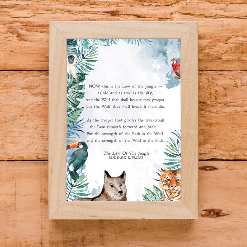 The Law of the Jungle Rudyard Kipling Poem the Jungle - Etsy