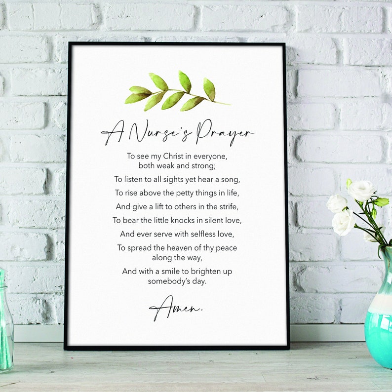 Nurse's Prayer | Christian Prayer | Catholic | Wall Art | Poem ...