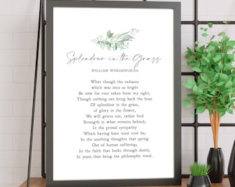 Splendour in the Grass Poem, William Wordsworth Poetry Art Print ...