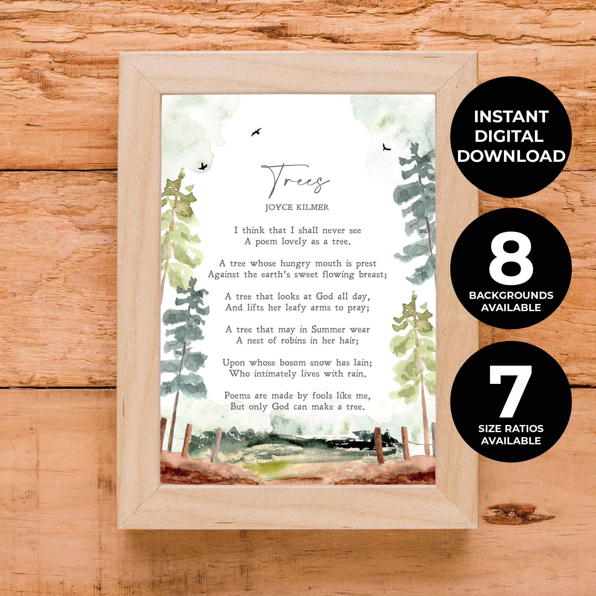 Trees | Joyce Kilmer | Poem | Nature | Art | Inspiration | Print | Wall ...