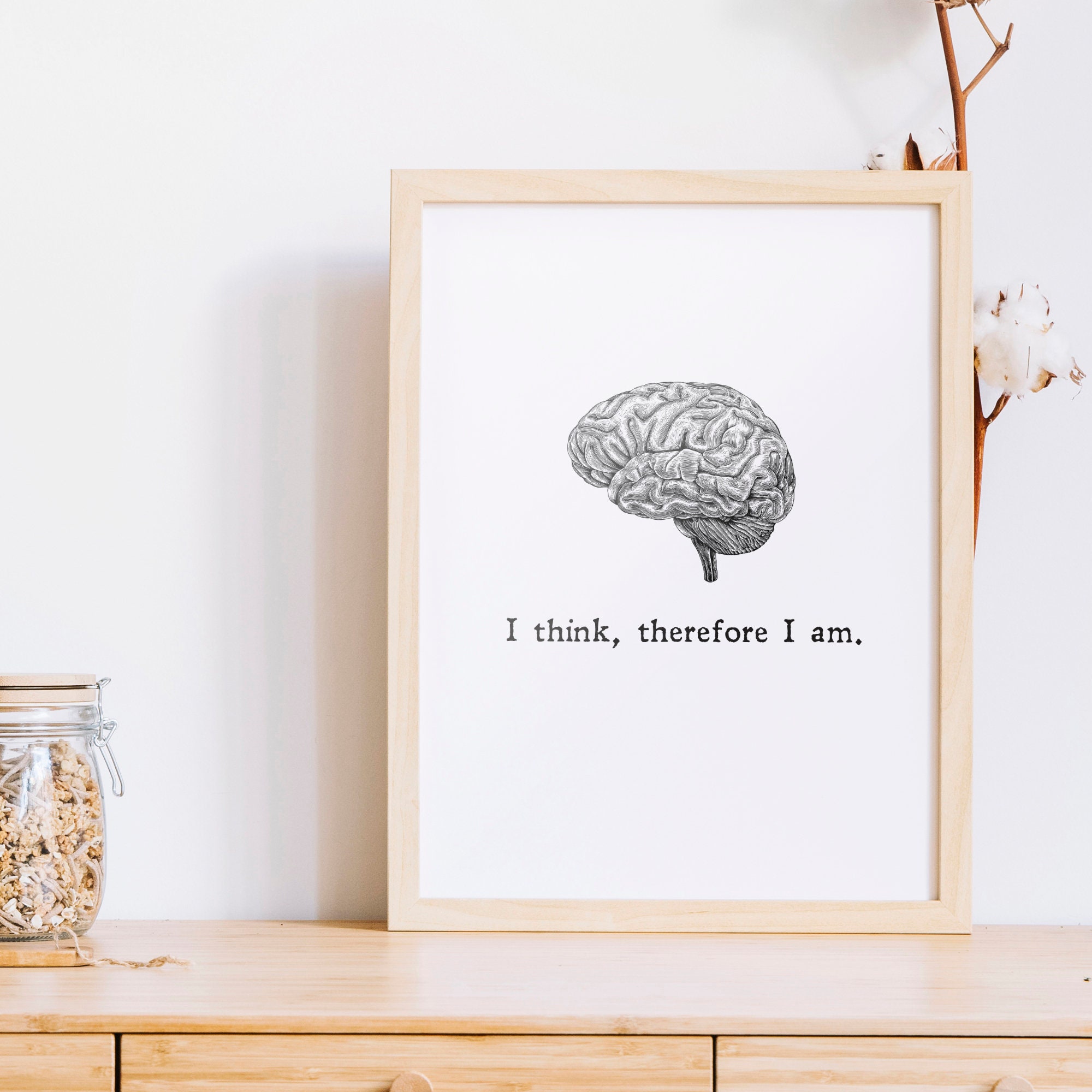 I Think Therefore I Am Brain Quotes Minimalist Print | Etsy