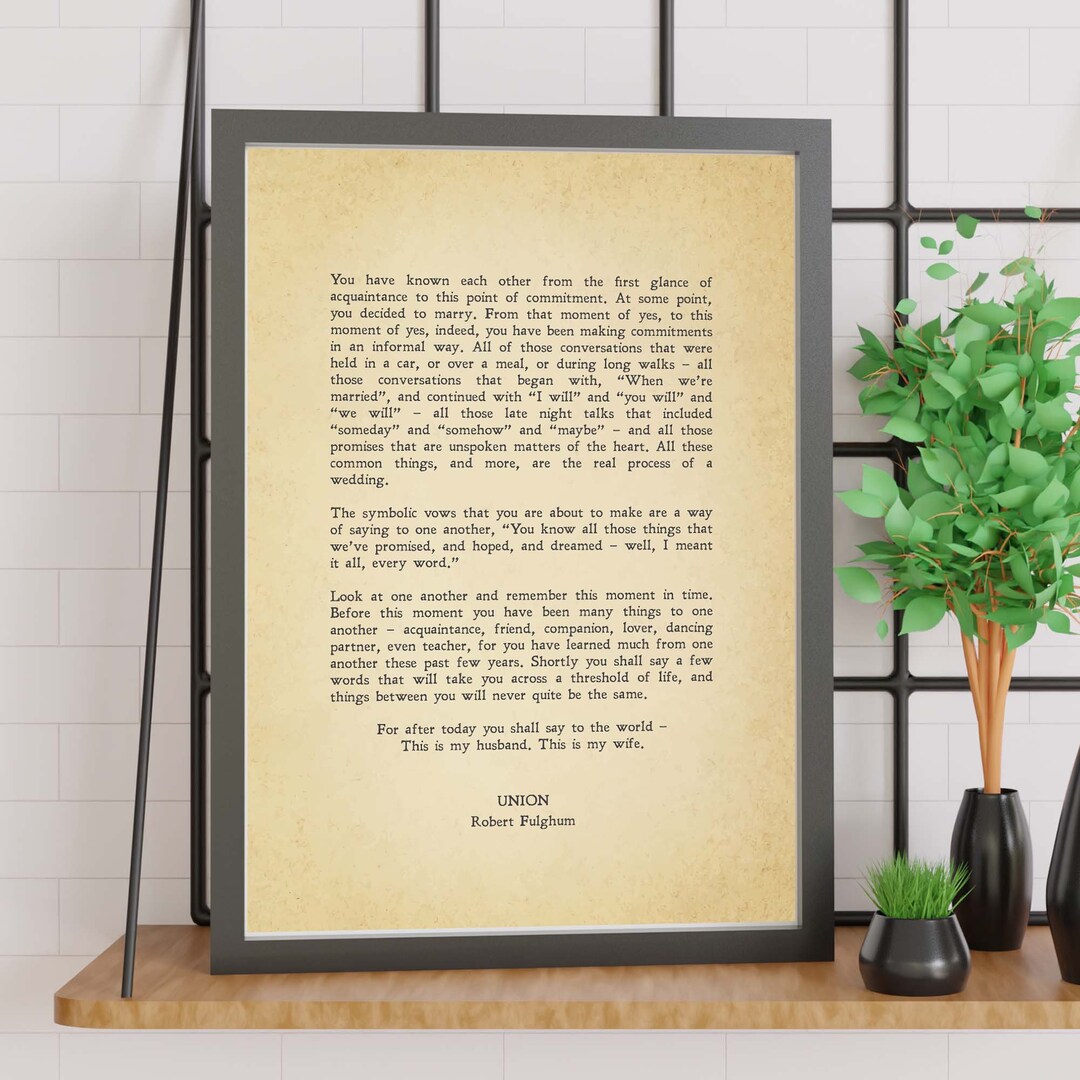 Union | Robert Fulghum | Poem | Wedding Ceremony | Celebrate Love ...