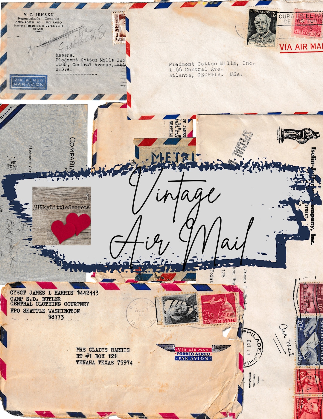 Printable 1950s Vintage Air Mail Envelopes, Instant Digital Download ...